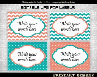 Coral Teal labels Editable pdf jpg Printable labels Digital labels on ...