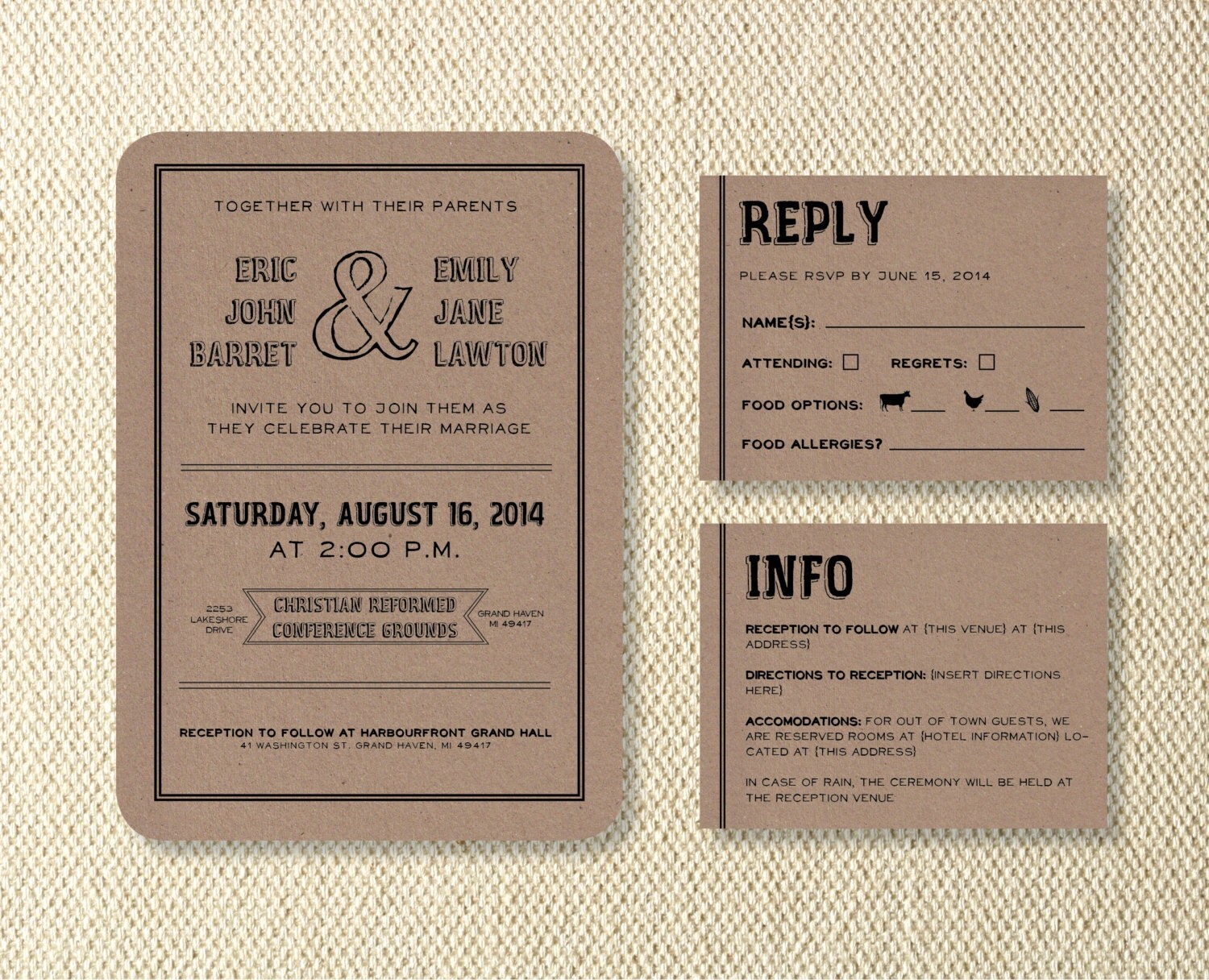 Printable Rustic Wedding Invitation Suite (Reply Card + Info Card ...