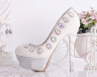 custom pearl wedding shoes white pearl bridal shoes handsewing shoes ...
