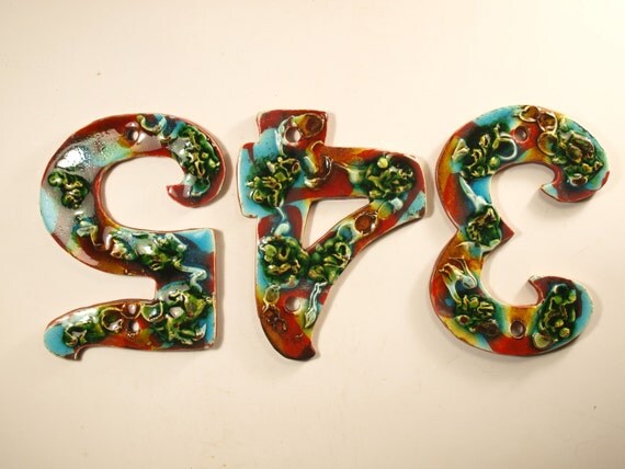 Ceramic Handmade House Number '5' Coral Reef