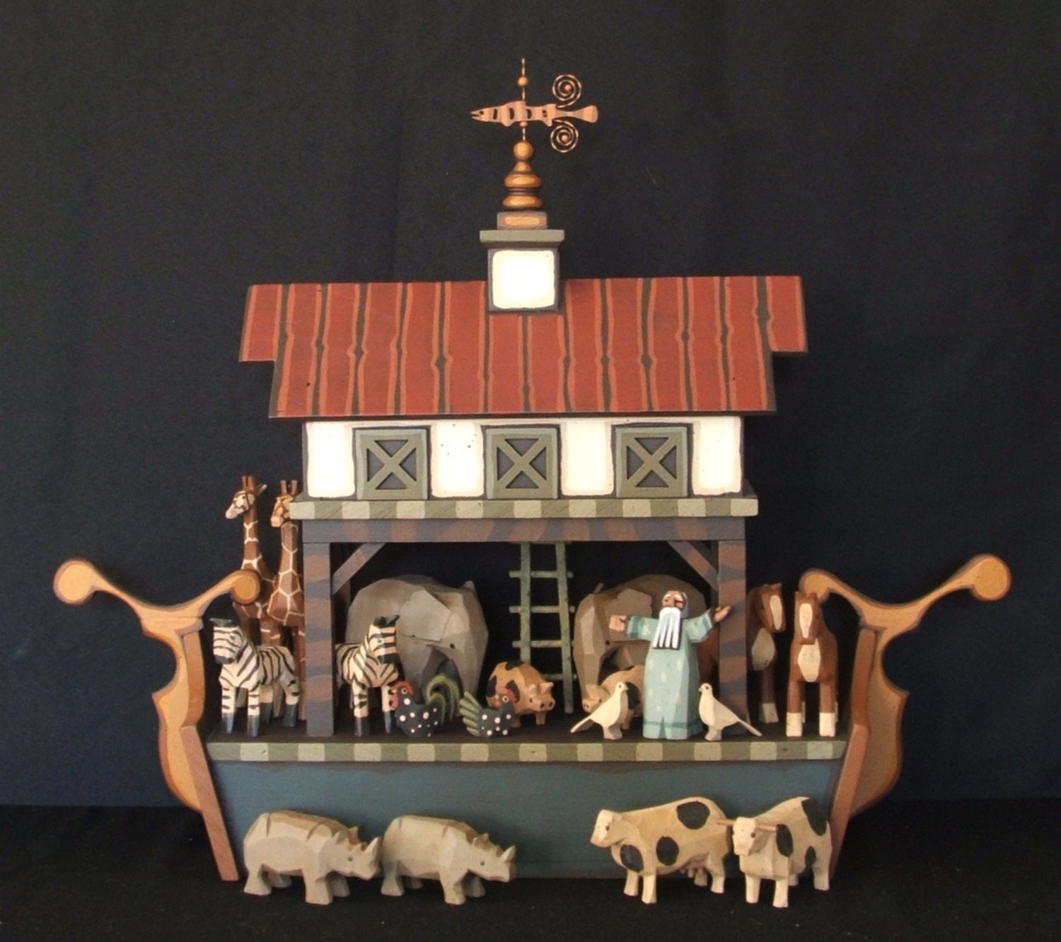 Hand carved wooden Noah's Ark