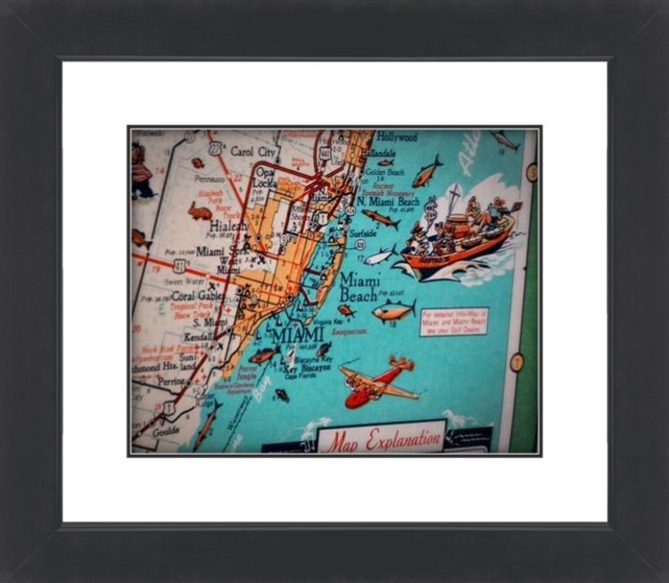 Miami beach Key Biscayne retro beach map by RetroSeaShoreDecor
