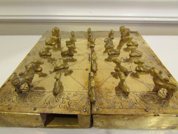 Nepalese Brass Board Game Bagh Chal Tigers and Goats Handmade