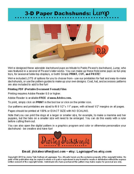 Paper Doll _ DACHSHUND _ Dog Pattern & Printable _ 3-D Paper