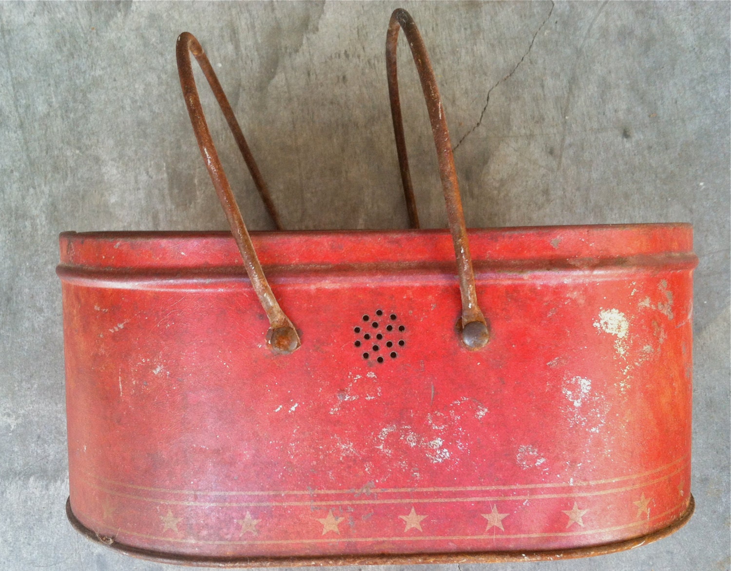 Rustic AMERICANA TIN CADDY- kitchen- painted red handles on both sides ...