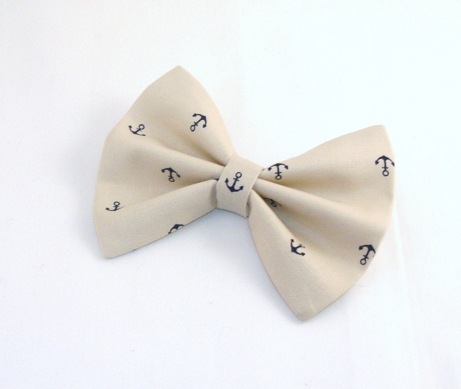 Hair Bow Vintage Inspired 1920s Creme with Dark Blue Anchors