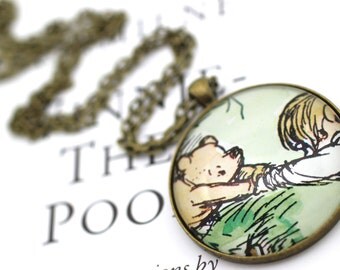 Winnie the Pooh, Christopher Robin and Pooh Bear Illustration Necklace
