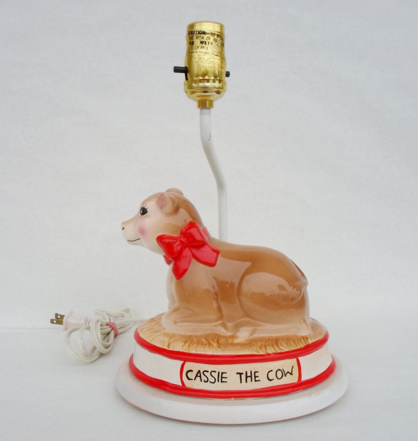 Vintage 1992 Ceramic Cassie The Cow Lamp Farmlite Paul