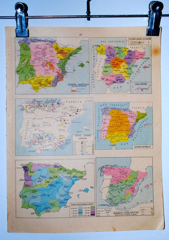 Antique Spanish map of Spain 1940