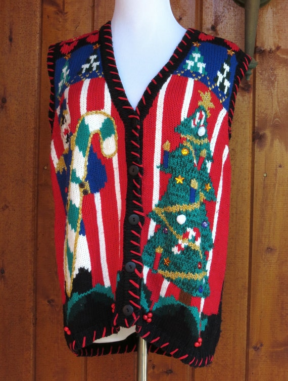 Ugly Christmas Sweater Vest with Rhinestones by GoodLuxeVintage