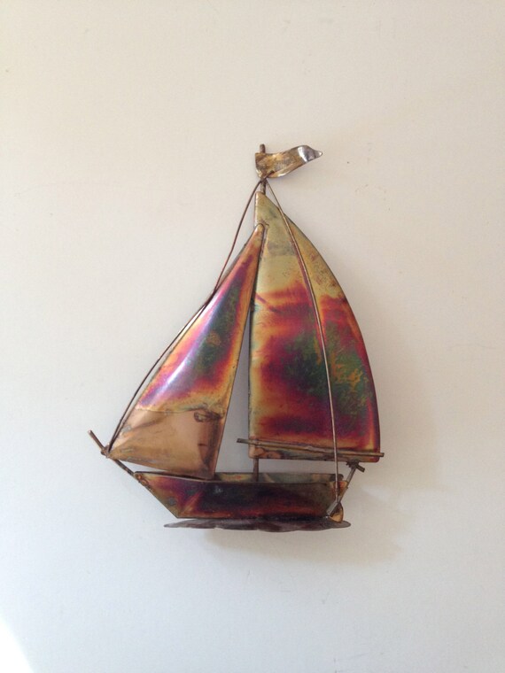 Vintage Nautical Sailboat Metal Copper Sculpture by VintageByBeth