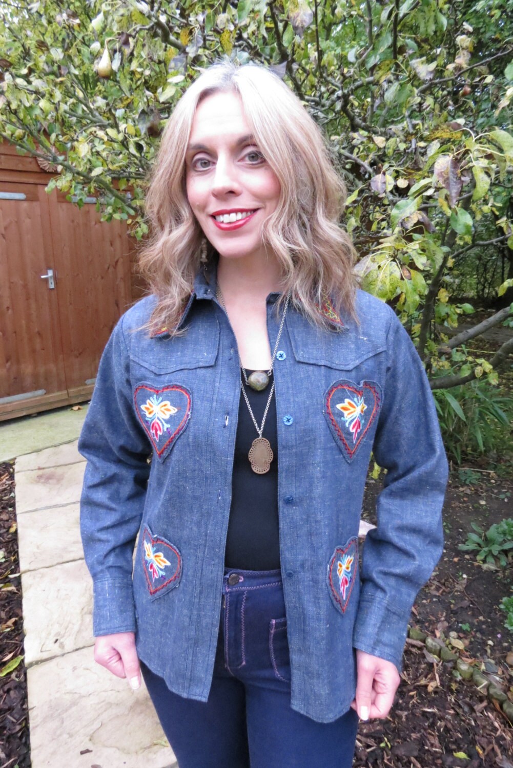 Vintage 1970s Indian Denim Shirt Jacket with Embroidery Ladies Medium ...