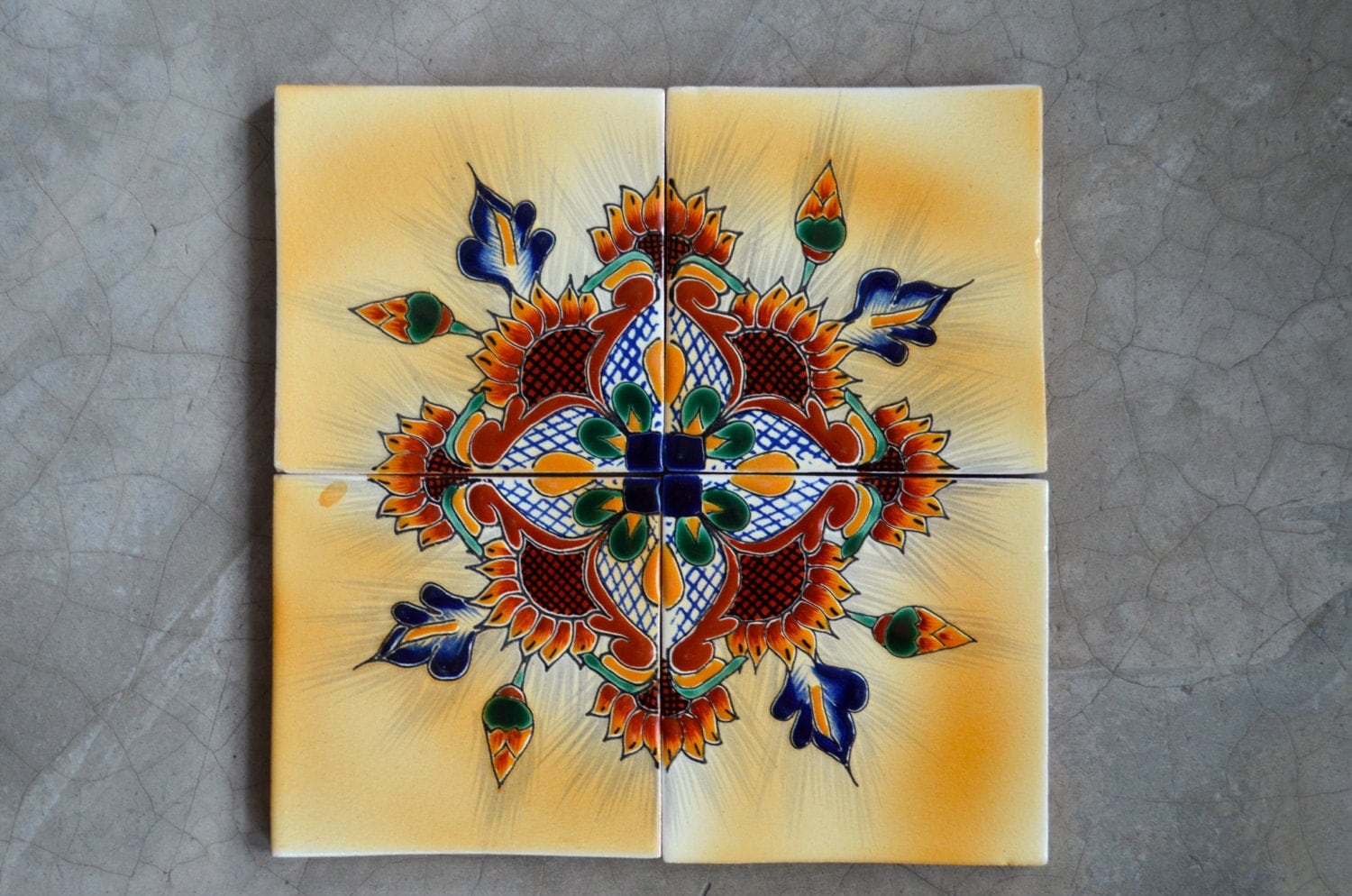 4 Mexican Talavera Tiles handmade Hand painted Exclusive 4