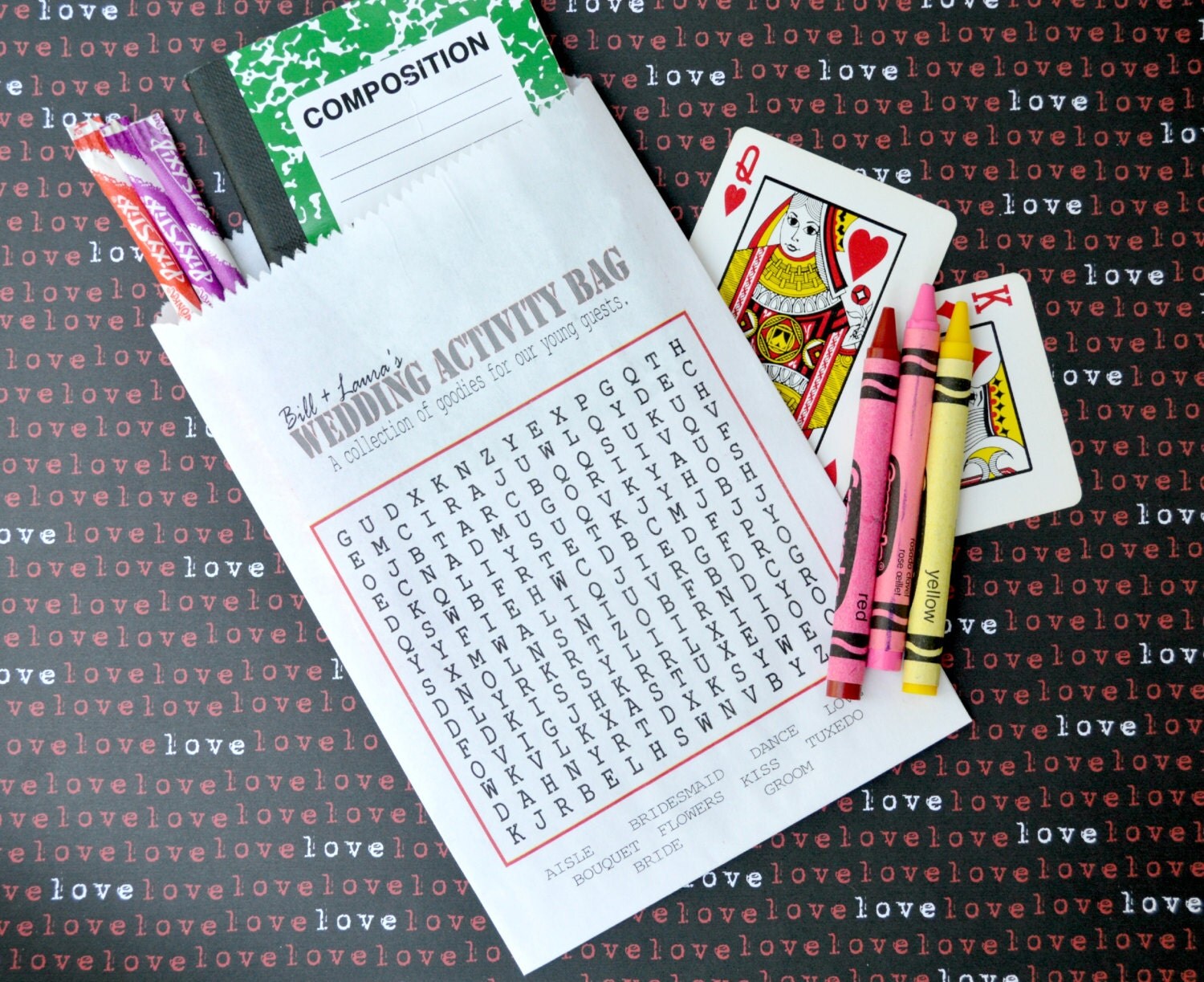 Wedding Favor Bags: 20 Personalized Word Search Activity Bags