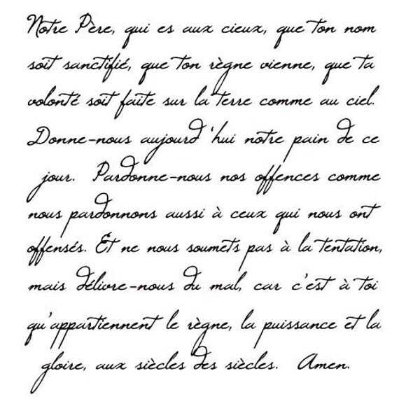 French Script Lord's Prayer unmounted rubber stamp