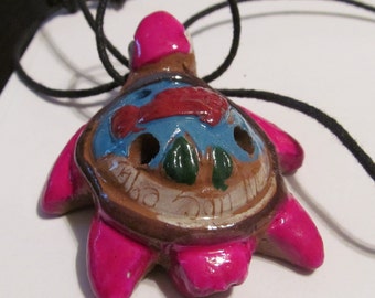 Clay whistle turtle necklace