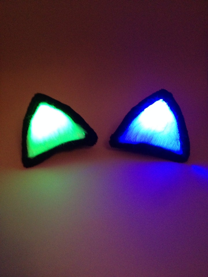 Glowing Multicolor Clip On Costume Cat Ears COLOR CHANGING
