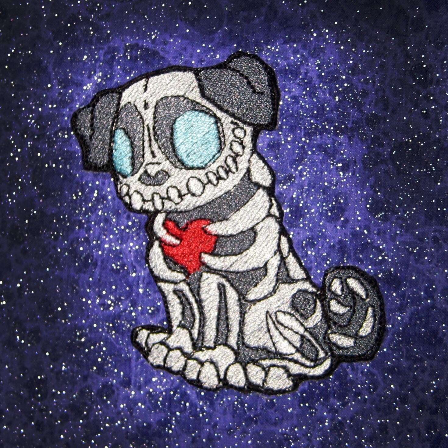 Skeleton Bone Dog Pug Iron on Patch