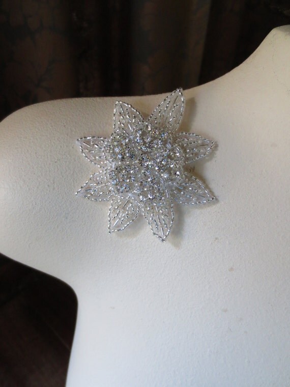 Rhinestone Applique Flower In Silver For Bridal Headpieces Or