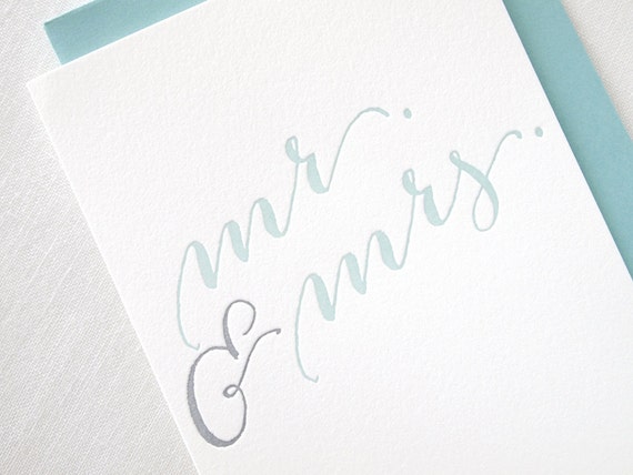 Letterpress Calligraphy Mr and Mrs Wedding Card by missive on Etsy