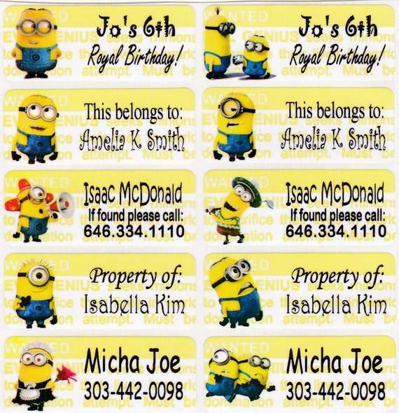 40 MINIONS Custom Waterproof Name Labels-SchoolDaycareSippy
