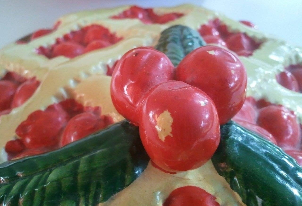 Vintage ceramic cherry pie holder plate with lid cover