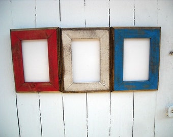 Items similar to Picture frame 8x8 or 8x10 Red Rustic Weathered style ...