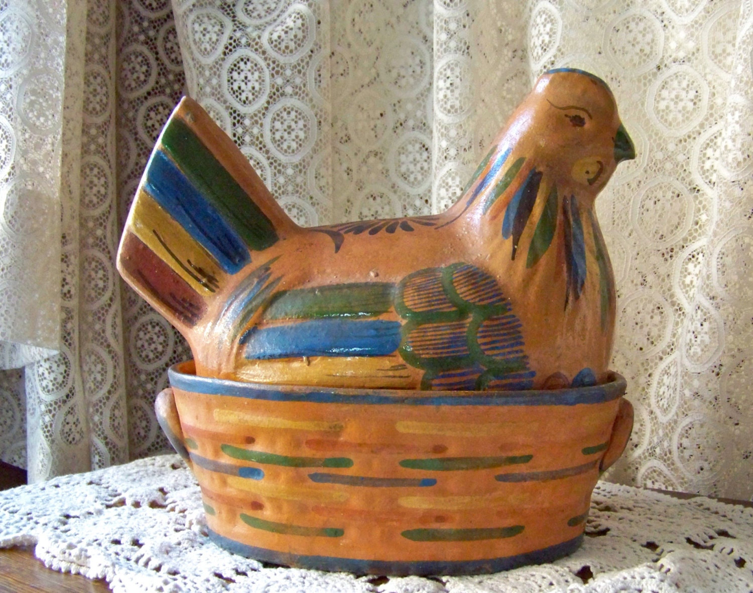 Vintage Chicken Serving Dish Clay Pottery Chicken Serving Dish Clay Hen ...