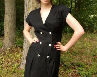 Vintage Black Dress 80s Secretary dress Size 4 / Short Sleeve ...