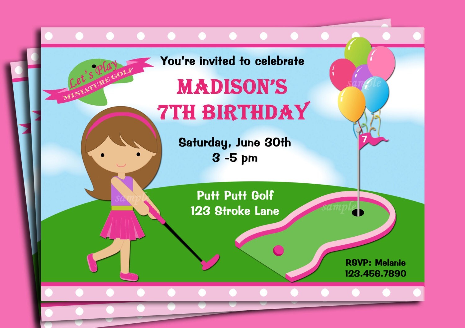 Girl's Golf Invitation Printable or Printed with FREE