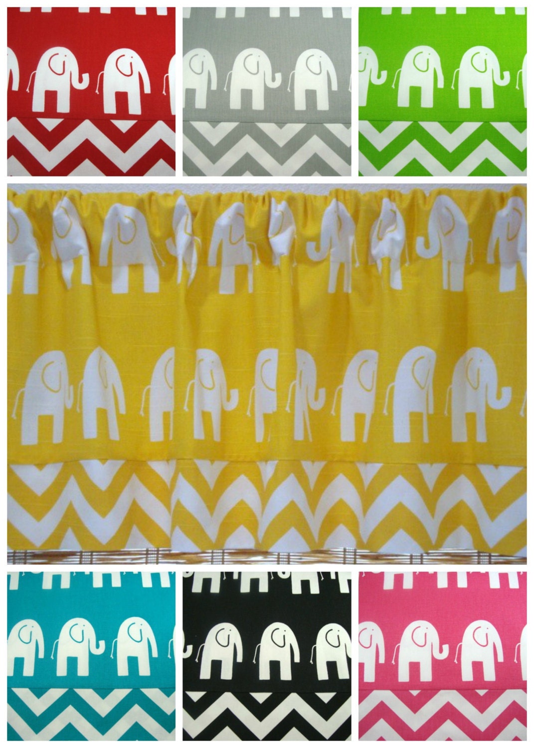 Modern Elephant Chevron Valance Children Nursery Curtain