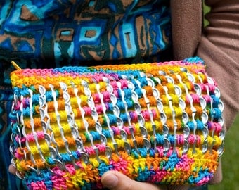 Rainbow Upcycled Crochet Pop Tab Side Bag by Flor7 on Etsy