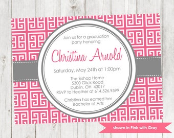 Printable Graduation Party Invitation - Graduation Themed Greek Keys ...