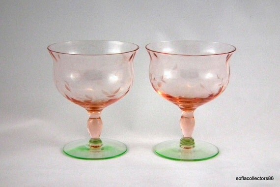 Weston Watermelon Glass Depression Pink & Green Champagne