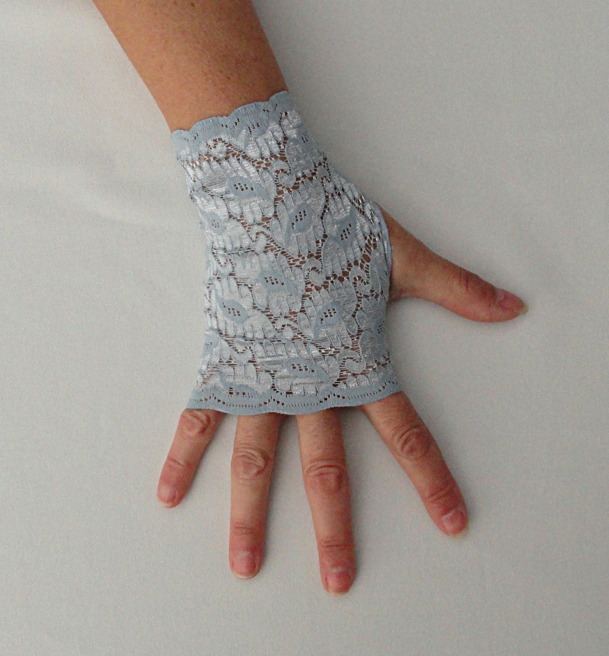 Blue Lace Gloves SALE Silvery Blue Fingerless Lace Gloves