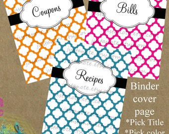 Personalized Binder Cover Page // Hot Pink, Tangerine, Teal