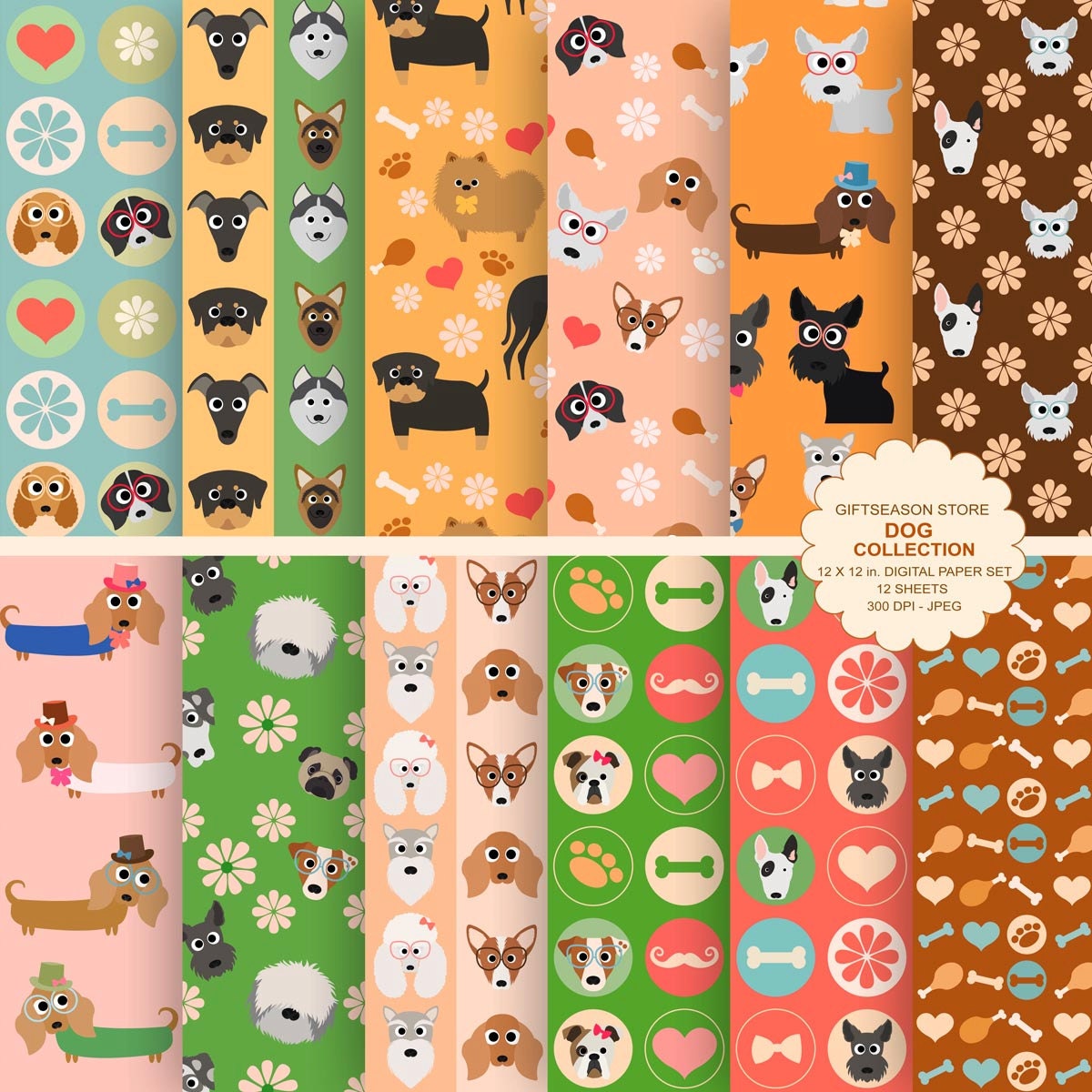 Dog digital paper dog digital backgrounds part 1 INSTANT