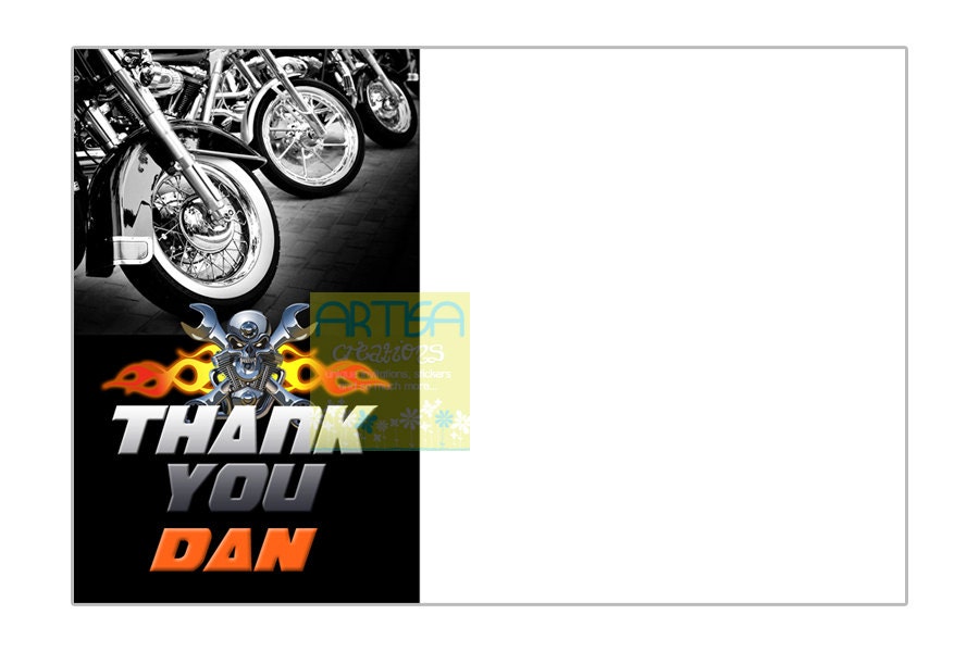 Motorcycle Thank You card Printable File DIY Bike Birthday