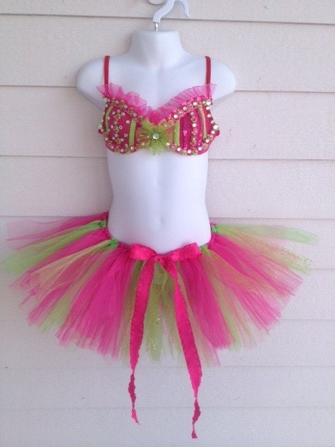Child/Tween Hot Pink and Green Dance / Costume Bra by KKHCreations