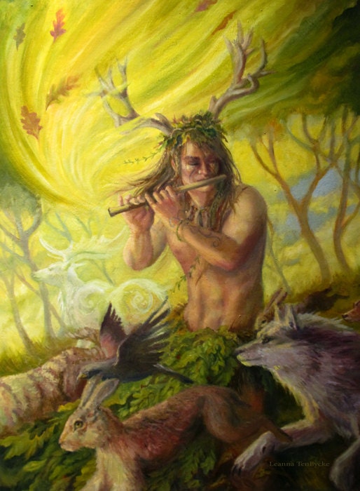 Cernunnos Art Green Man 4x6 Nature God Original Art Celtic