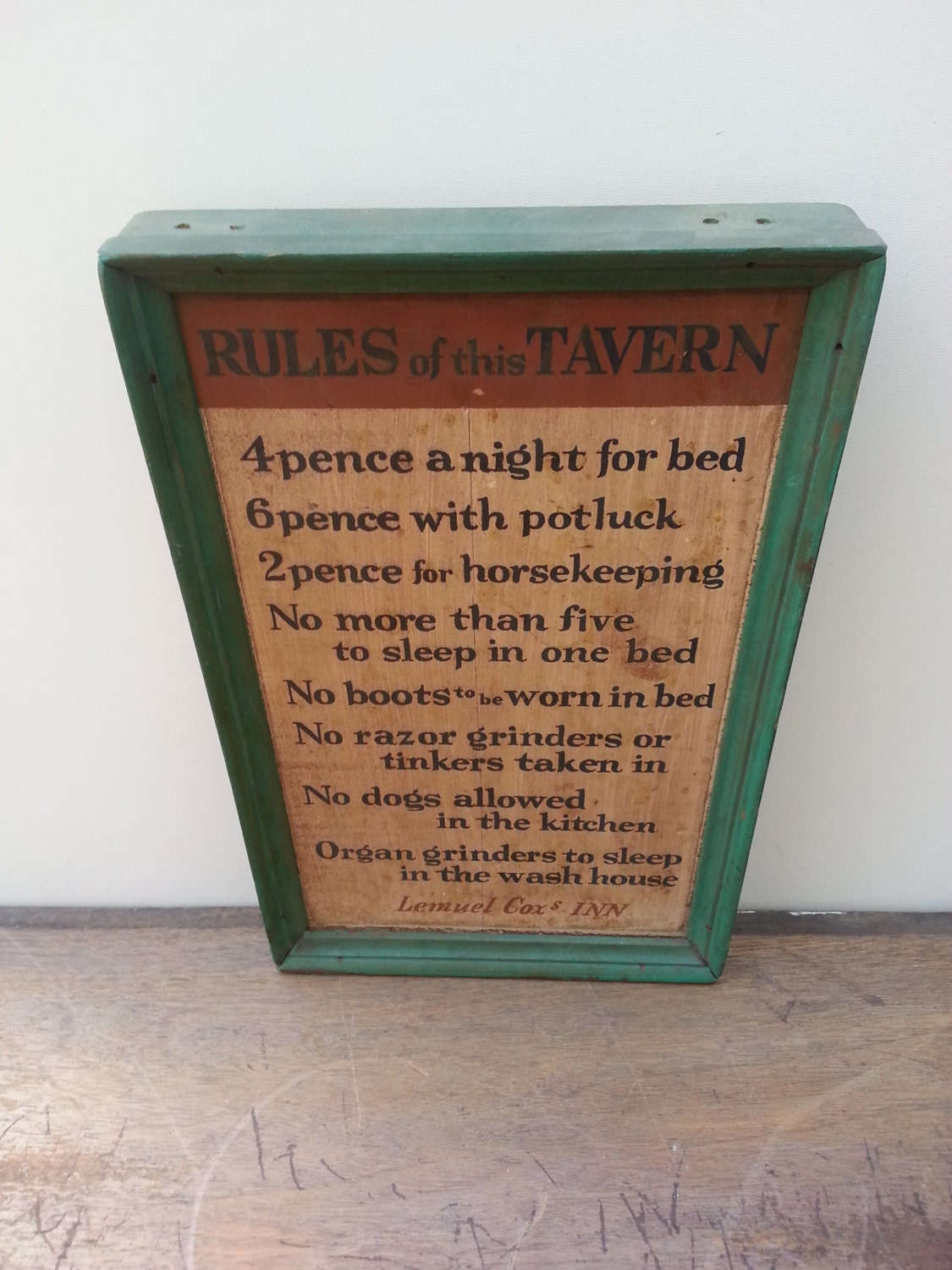 Vintage Wood Sign By Yorkraft Rules of this Tavern Wood Sign