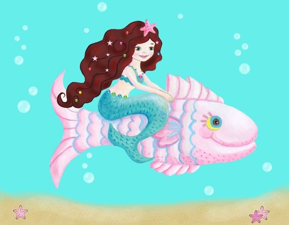Mermaid mermaid picture mermaid art girl's by HamiltonArtandDesign