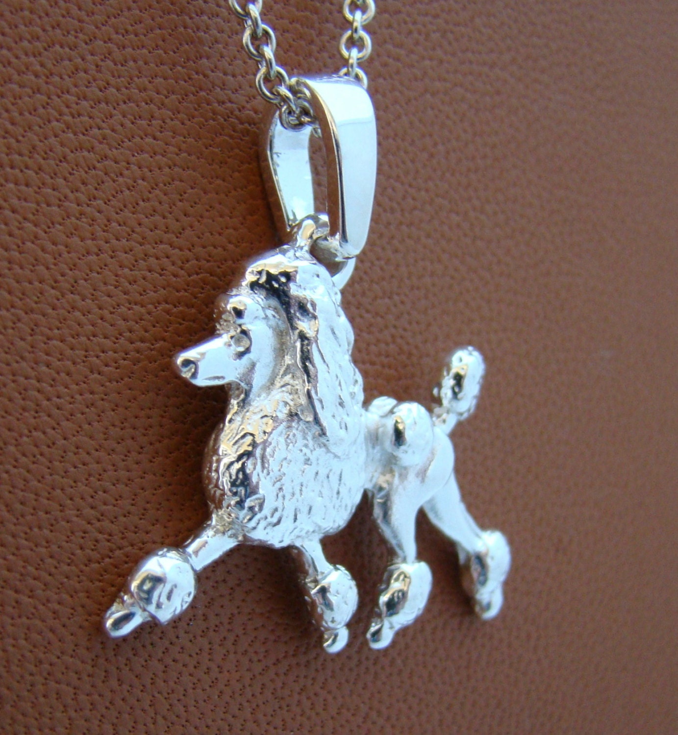 Small Sterling Silver Poodle Moving Study Pendant by BestK9buds