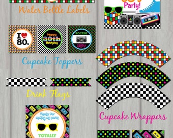 80's Printable Party Package, The 80's, 80's Party, Cupcake Toppers and ...