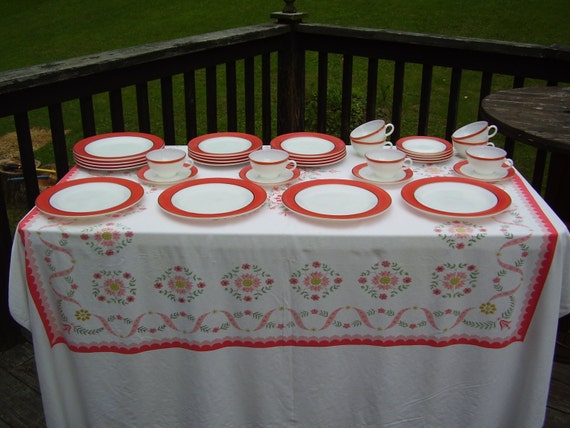 Vintage Pyrex Classic Pink Flamingo Dinnerware Set Red Band