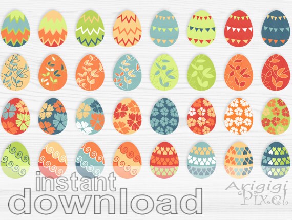 Easter eggs clip art set spring holiday clipart colorful