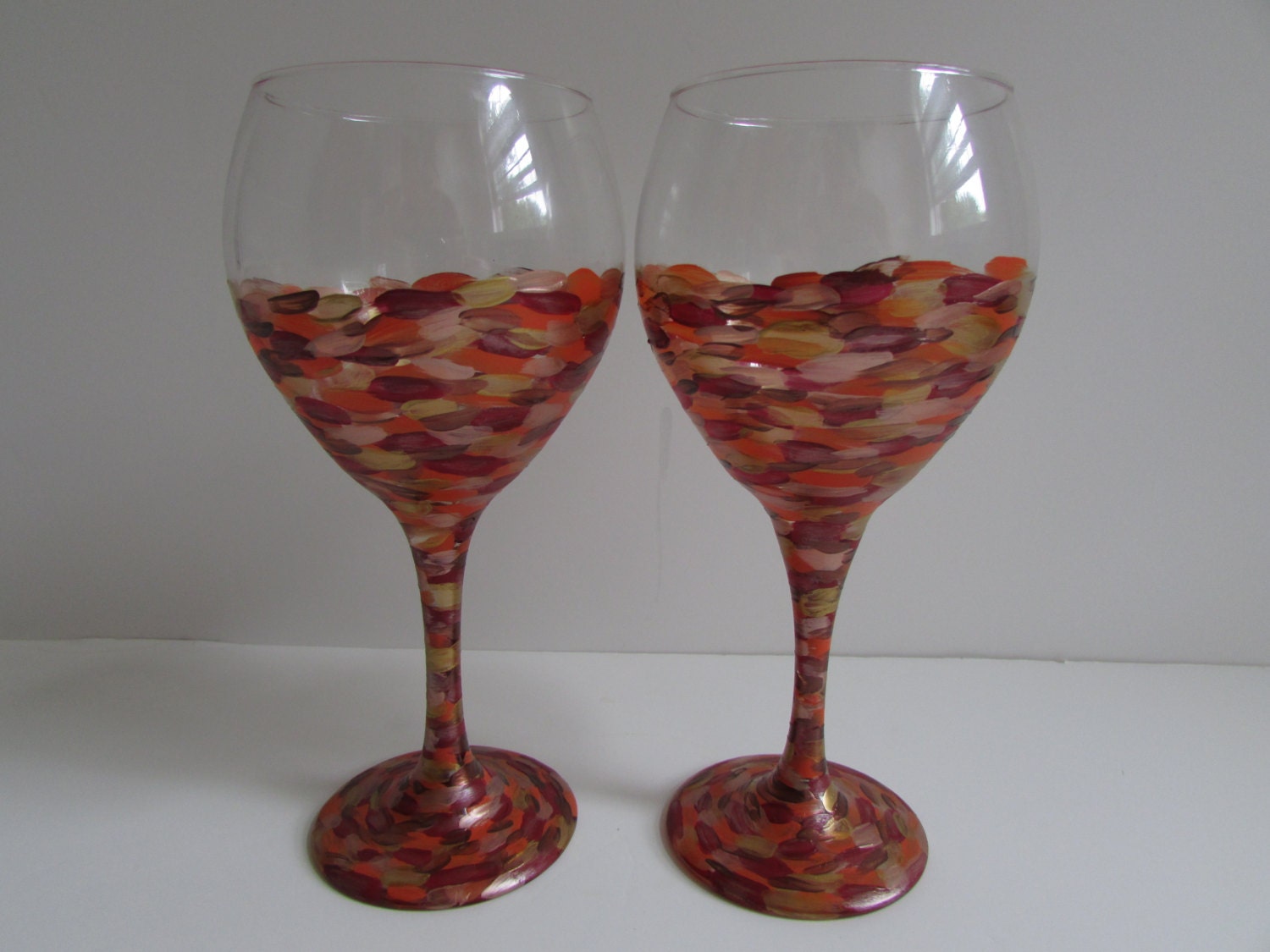 Wine glass hand painted autumn glassware fall by MyShardsofGlass