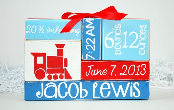 Train Nursery Custom Baby Birth Stats WoodenBlock by WoodenBlock