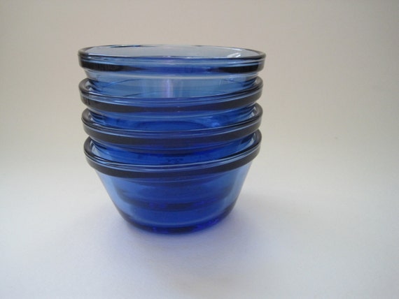 Pyrex Bowls Small Blue Glass Set of 4 Custard Bowls