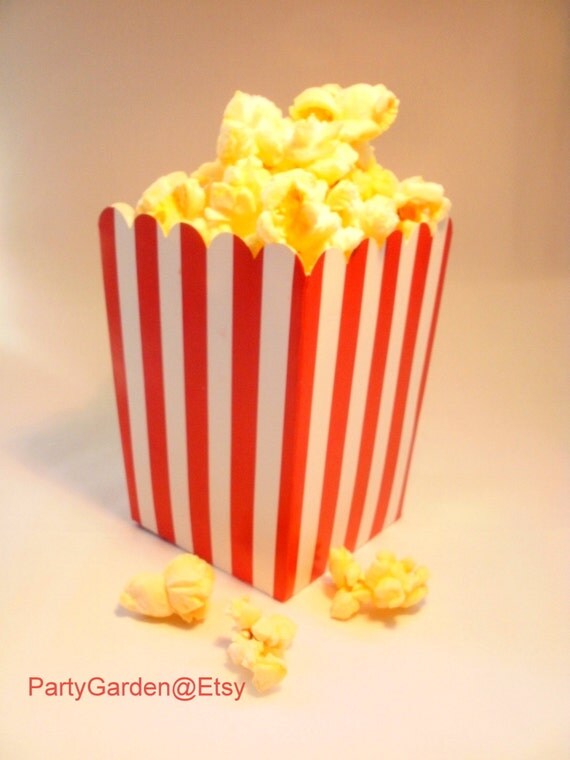 24 Mini Red and White Striped popcorn boxes treats favors